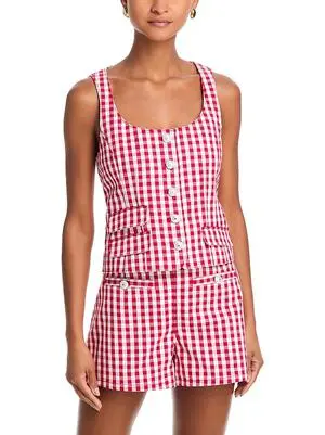 Cinq À Sept Gingham Denim Top - Chilli Pepper