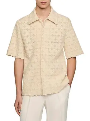 Sandro Cotton Broderie Anglaise Shirt - Ecru