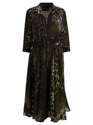 Samantha Sung Leopard Print Belted Midi Dress - Brown