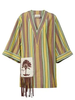 ALEMAIS Alémais Clover Embroidered Striped Cotton Minidress - Multicoloured
