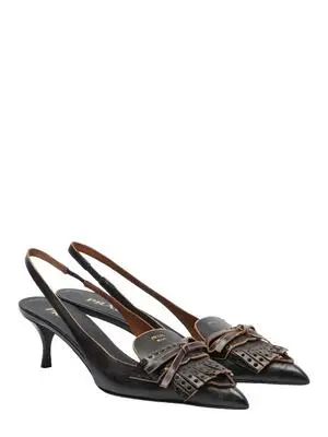 Prada Bow-detail Fringed Leather Slingback Pumps - Black