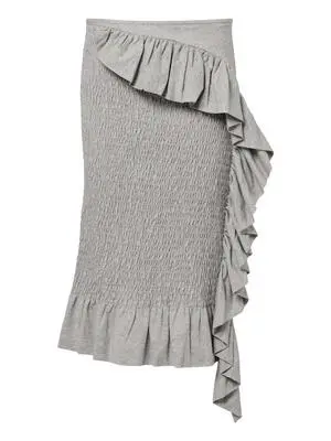Dries Van Noten Ruffled Smocked Cotton Midi Skirt - Grey
