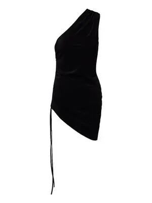 Balmain Ruched One-shoulder Minidress - Black