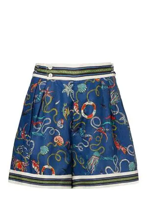 ALEMAIS Cove Printed Linen Shorts - Blue