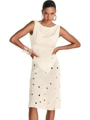 REFORMATION Layla Embellished Knee Length Skirt - Ivory