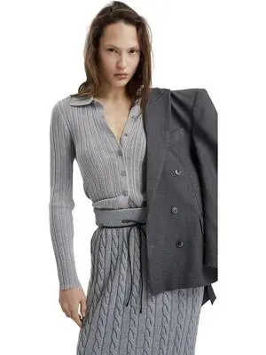 MOTHER OF ALL Stripped Knitted Cardigan - Grey