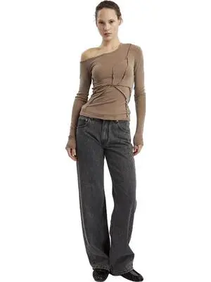 MOTHER OF ALL Asymmetric Long Sleeved T-shirt - Brown