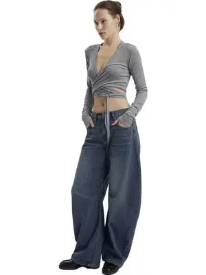 MOTHER OF ALL Wrap Crop Top - Grey