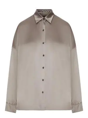 Dries Van Noten Stretch Satin Silk Shirt Tan