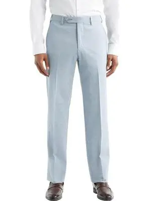 Zanella Devon Flat Front Plaid Wool Dress Pants - Blue