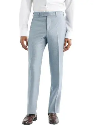 Zanella Devon Flat Front Plaid Wool Dress Pants - Grey Blue