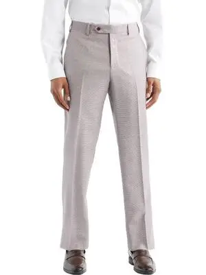 Zanella Devon Flat Front Plaid Wool Dress Pants - Red