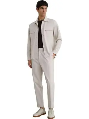 REISS Tapered Trousers With Elasticated Waist - Stone
