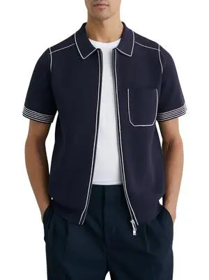 REISS Blake Piped Zip Shirt - Navy