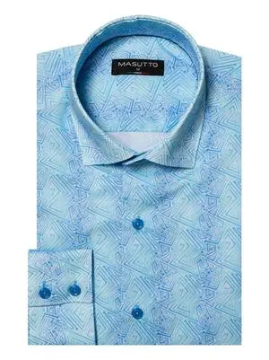 MASUTTO Faro Aqua Blue Geometric Pattern Button-up Long Sleeve Shirt - Turquaise