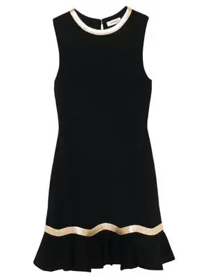 Sandro Knit Mini Dress With Metal Chain Trim And Ruffled Hem - Black