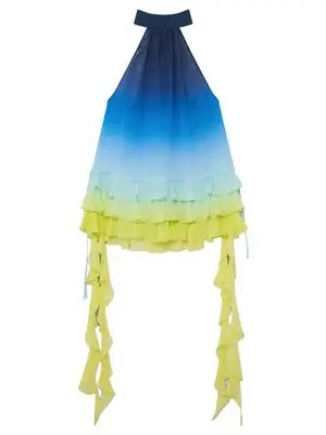 Casablanca Silk Gradient Double Georgette Ruffle Mini Dress - Blue