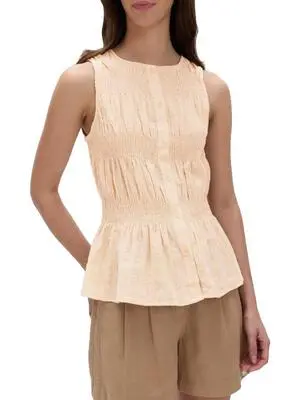 PER UNA BY M&S Shirred Button Top - Ecru Brown