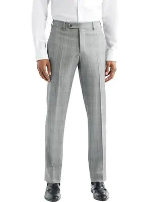 ZANELLA Parker Flat Front Plaid Wool Dress Pants