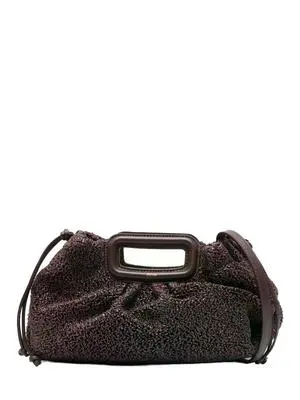 Maje Ruched Top Handle Clutch Bag With Branded Handle - Brown