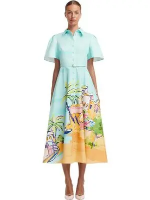 Leo Lin Bianca Short-Sleeve Belted Floral Cotton Midi Shirt Dress - Lush  Print In Black | Editorialist