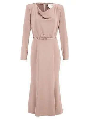 Roland Mouret Satin Crepe Midi Dress With Cowl Drape - Beige