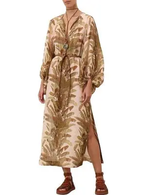 Zimmermann Palm Ascension Linen Midi Dress Multicolour