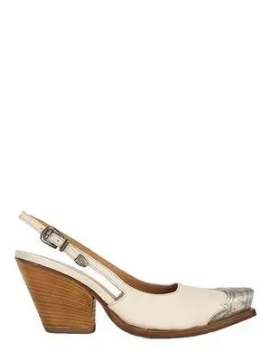 Free People Brayden Slingback Heel With Block Heel And Metal Plate Detail - Bone