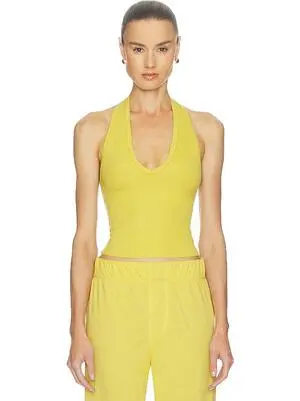 Eterne Butter Rib Cropped Halter Top - Saffron