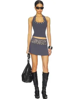 Superdown Tatiana Grommet Skirt Set - Grey