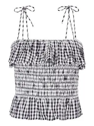 Alix Of Bohemia Clara Ruffled Shirred Checked Cotton Top - Multi