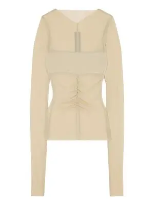 Rick Owens Ruched Stretch-mesh T-shirt - Neutrals