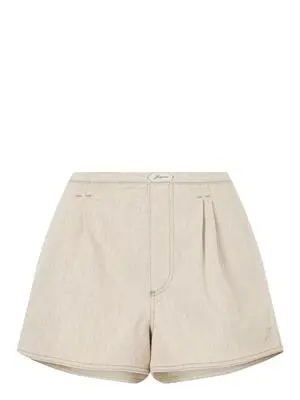 Jacquemus De-nîmes Amelo Pleated Cotton And Hemp-blend Shorts - Neutrals
