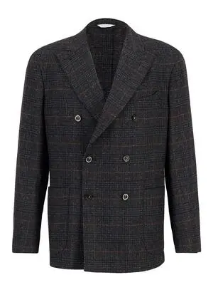 BOGLIOLI Dark Grey Double-Breasted Wool-Silk Blazer