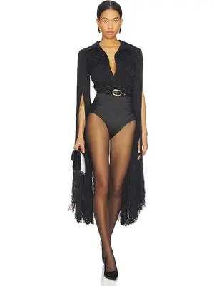MARKGONG Jacquard Fringe-sleeve Shirt - Black