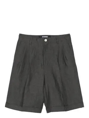 Jacquemus Pastro Pleated Cuffed-Hem Shorts Grey