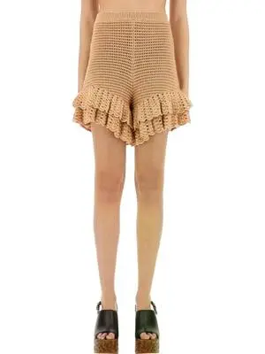 Chloé Crochet Ruffled Hem Shorts - Neutrals