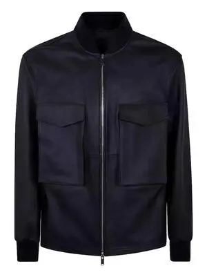 DESA 1972 Patch-pocket Leather Bomber Jacket - Blue