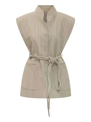 MOMS PANTS Striped Belted Jacket - Neutrals