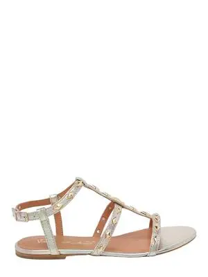 VIA ROMA 15 Leather Flat Sandals Silver