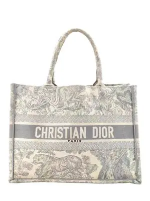Dior Book Embroidered Canvas Medium Tote - Grey