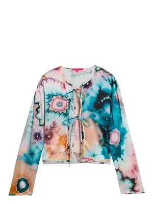 THE ELDER STATESMAN Printed Silk-satin Top - Teal