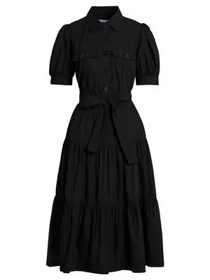 Derek Lam 10 Crosby Tiered Cotton-poplin Midi Shirt Dress - Black