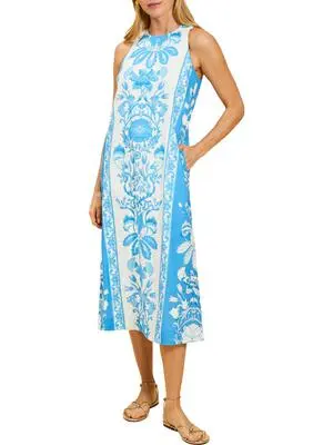 Mestiza New York Farfalle Floral Cotton Column Midi Dress - Blue
