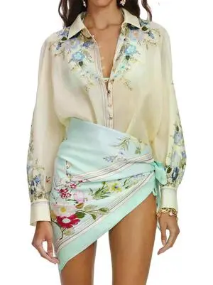 SELF-PORTRAIT Floral-print Shirt - Yellow