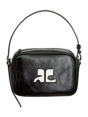 COURREGES Leather Shoulder Bag With Logo Detail - Black