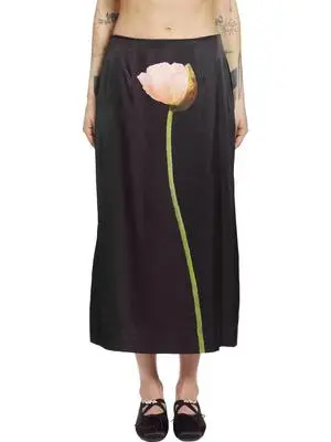 Simone Rocha Pencil Skirt With Poppy Motif - Black