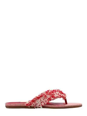 JIMMY CHOO Bay Flat Frayed Canvas Mule Sandals - Red