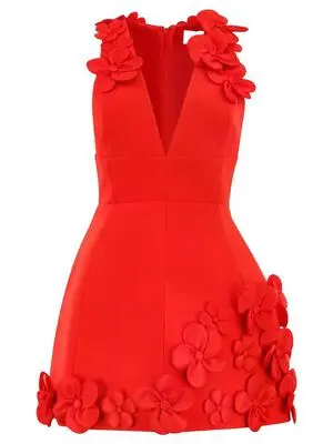BRONX AND BRONCO Estelle Floral-appliqué Mini Dress - Red