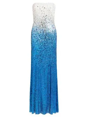 Jenny Packham Strapless Sequin-embellished Maxi Dress - Blue